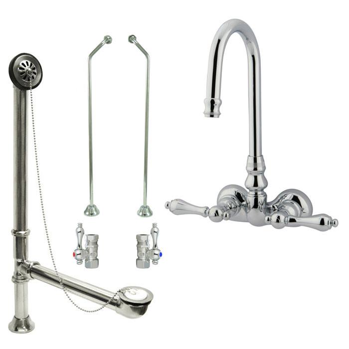 Chrome Wall Mount Clawfoot Tub Filler Faucet Package Supply Lines & Dr ...