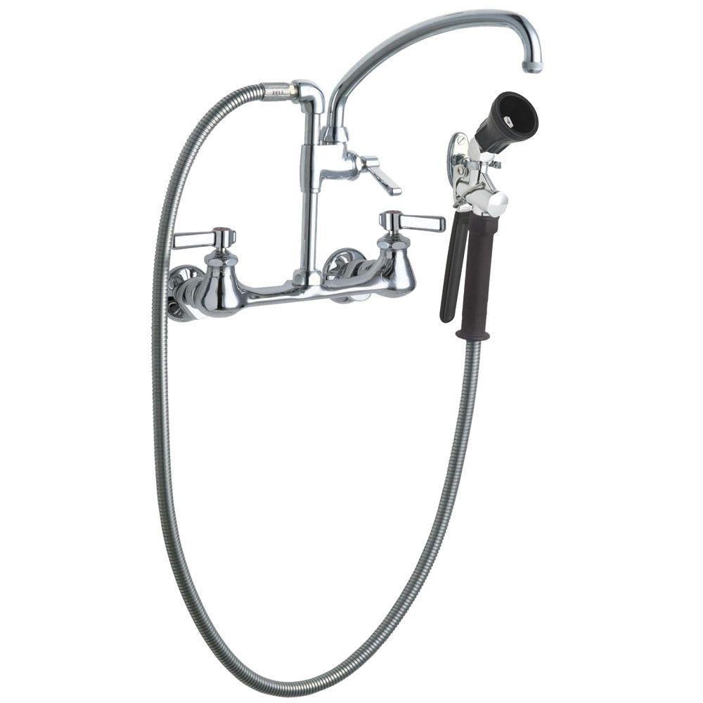 Chicago Faucets 3-Handle Side Sprayer Kitchen Faucet in Chrome 637984 ...