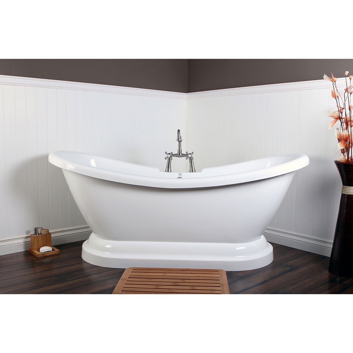 69" Modern Acrylic Pedestal Tub w/ Satin Nickel Faucet & Hardware Pack ...