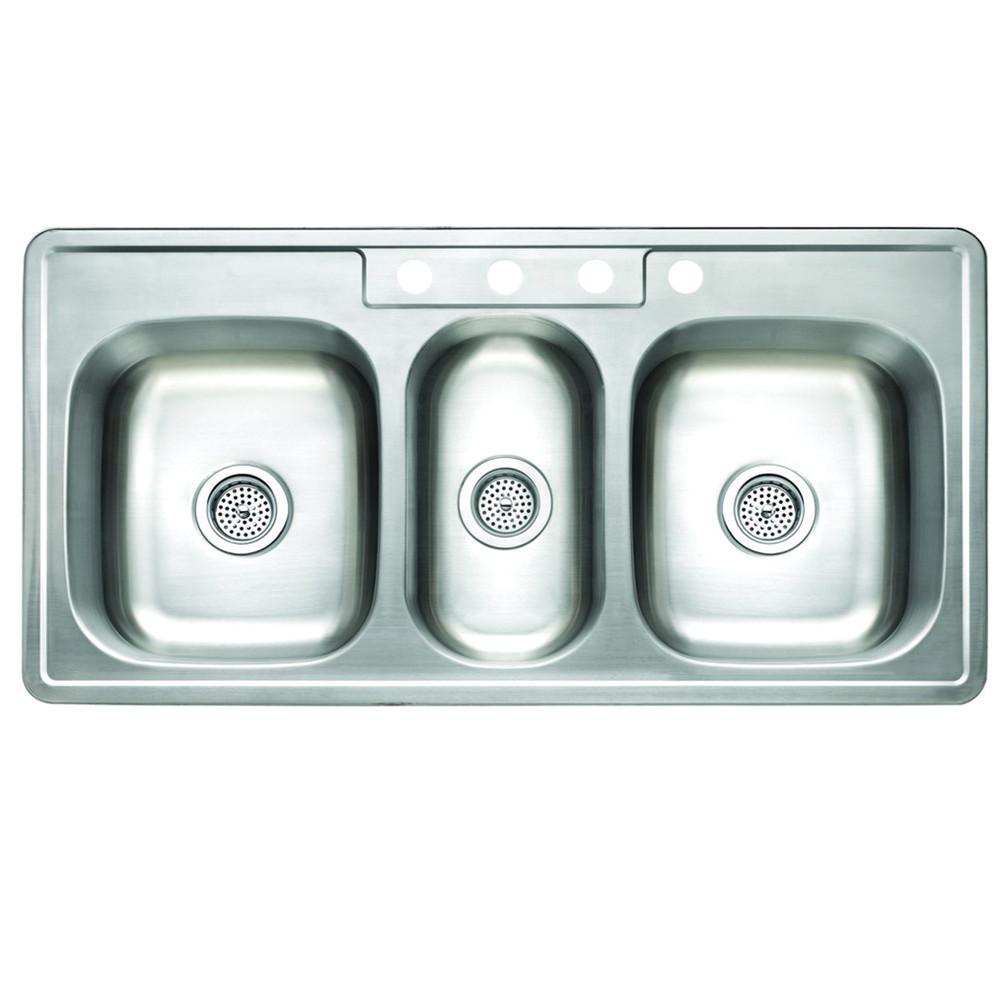 Brushed Nickel Gourmetier Triple Bowl Self-Rimming Kitchen Sink GKT502 ...