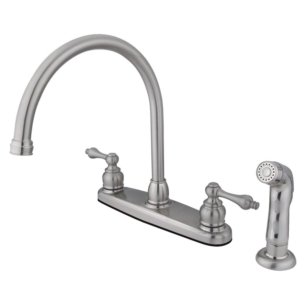Kingston Satin Nickel 2 Handle Goose Neck Kitchen Faucet w Sprayer KB7 ...