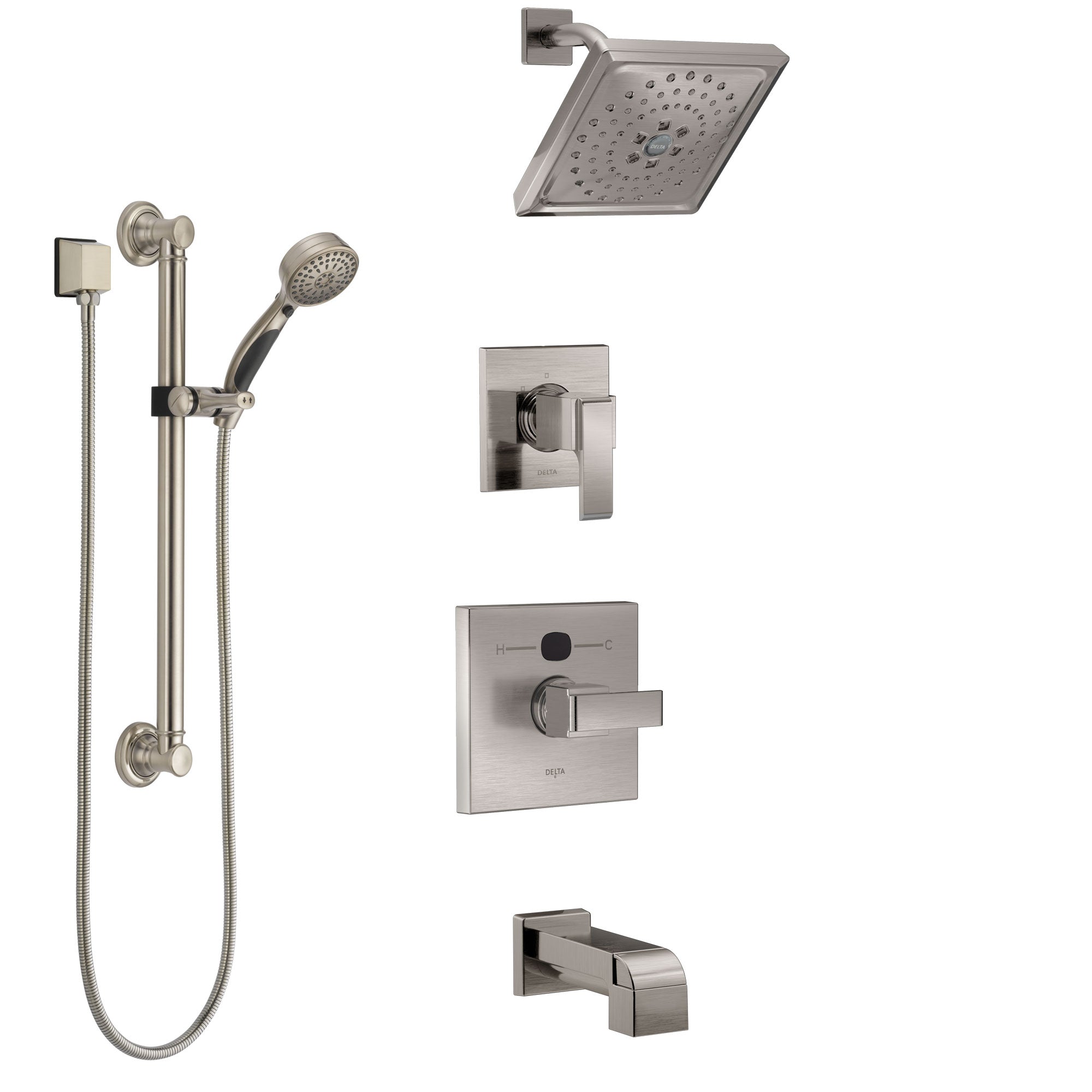 Delta Ara Stainless Steel Finish Tub and Shower System with Temp2O Con ...