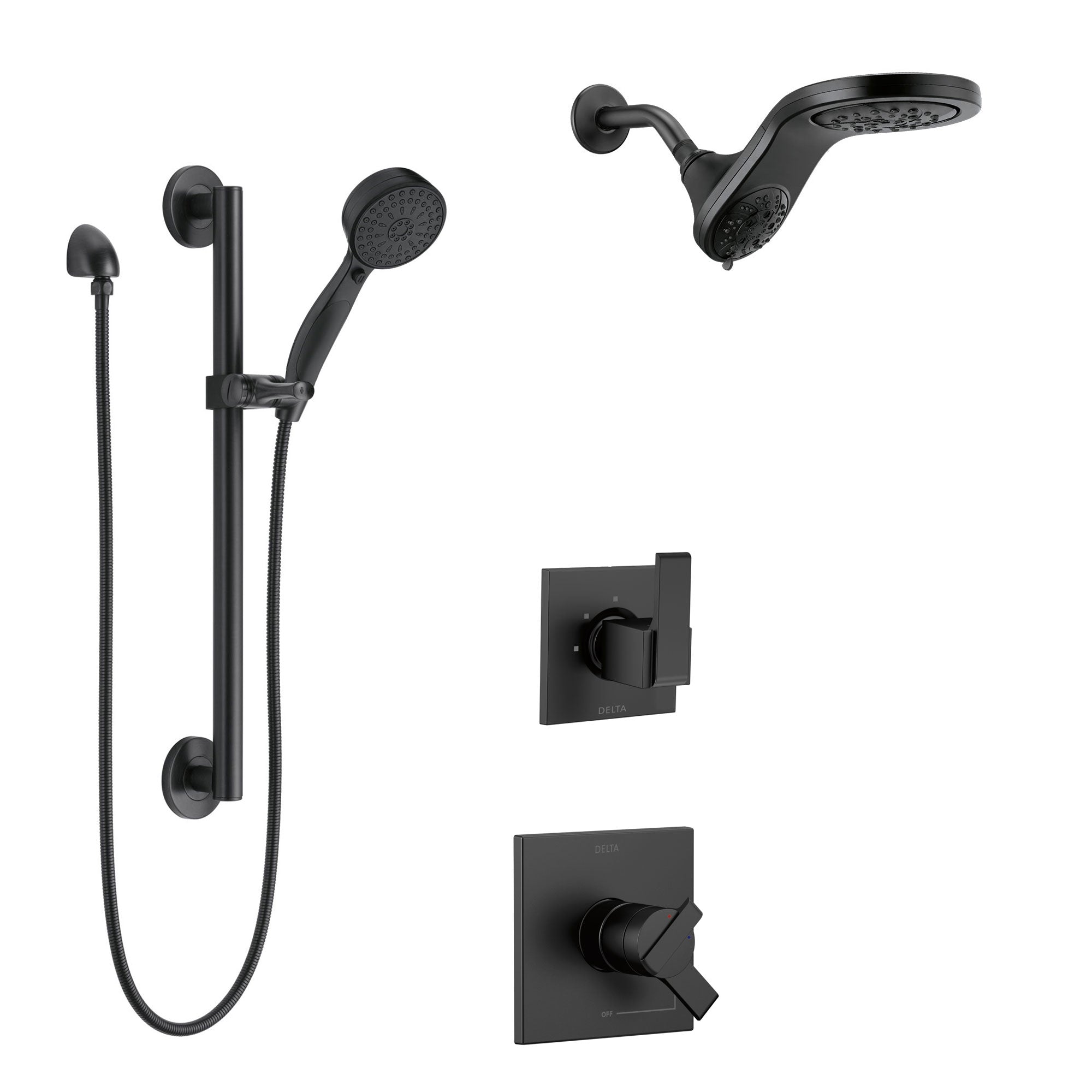 Delta Ara Matte Black Finish Modern Shower System with Dual HydroRain ...