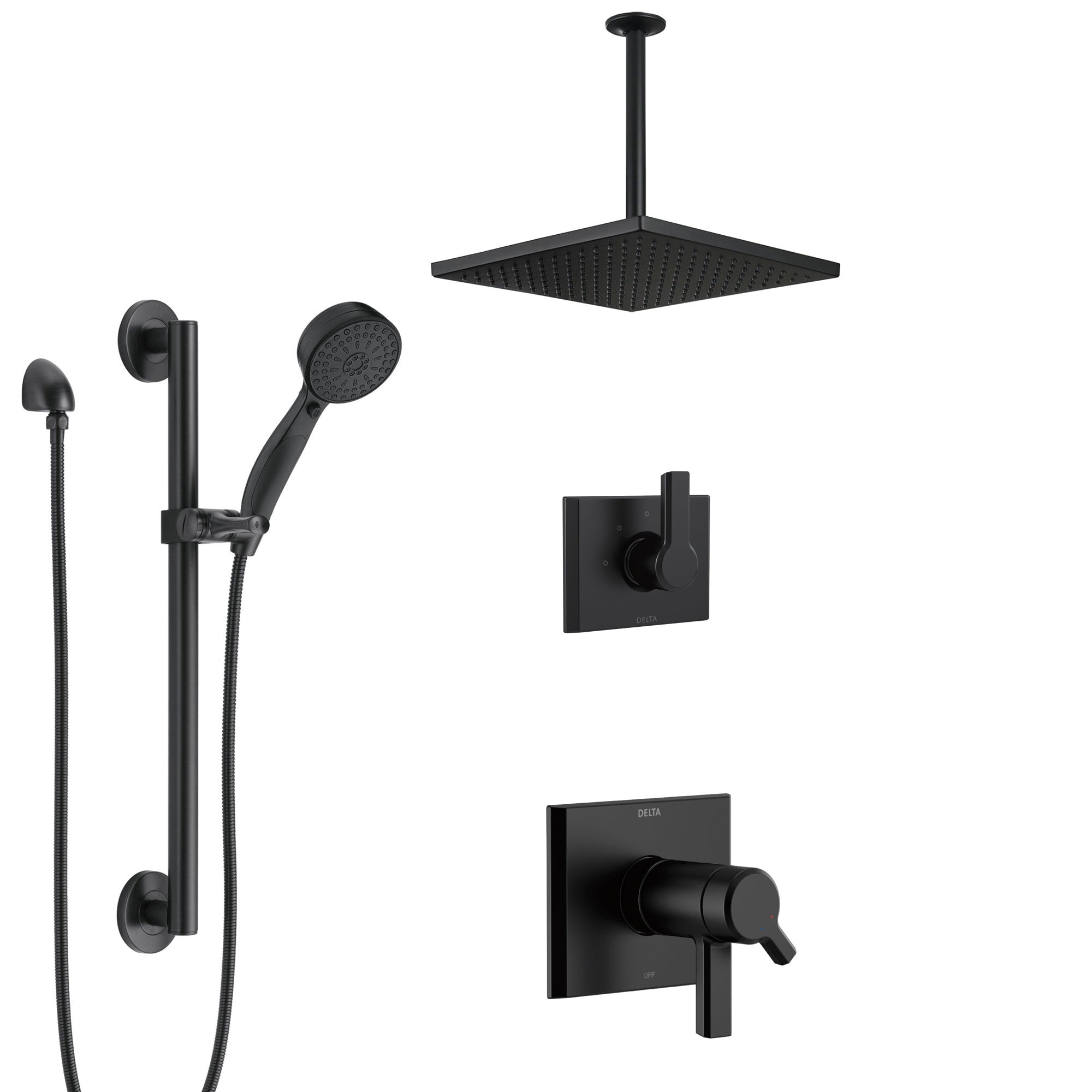 Delta Pivotal Matte Black Finish Thermostatic Square Shower System wit ...